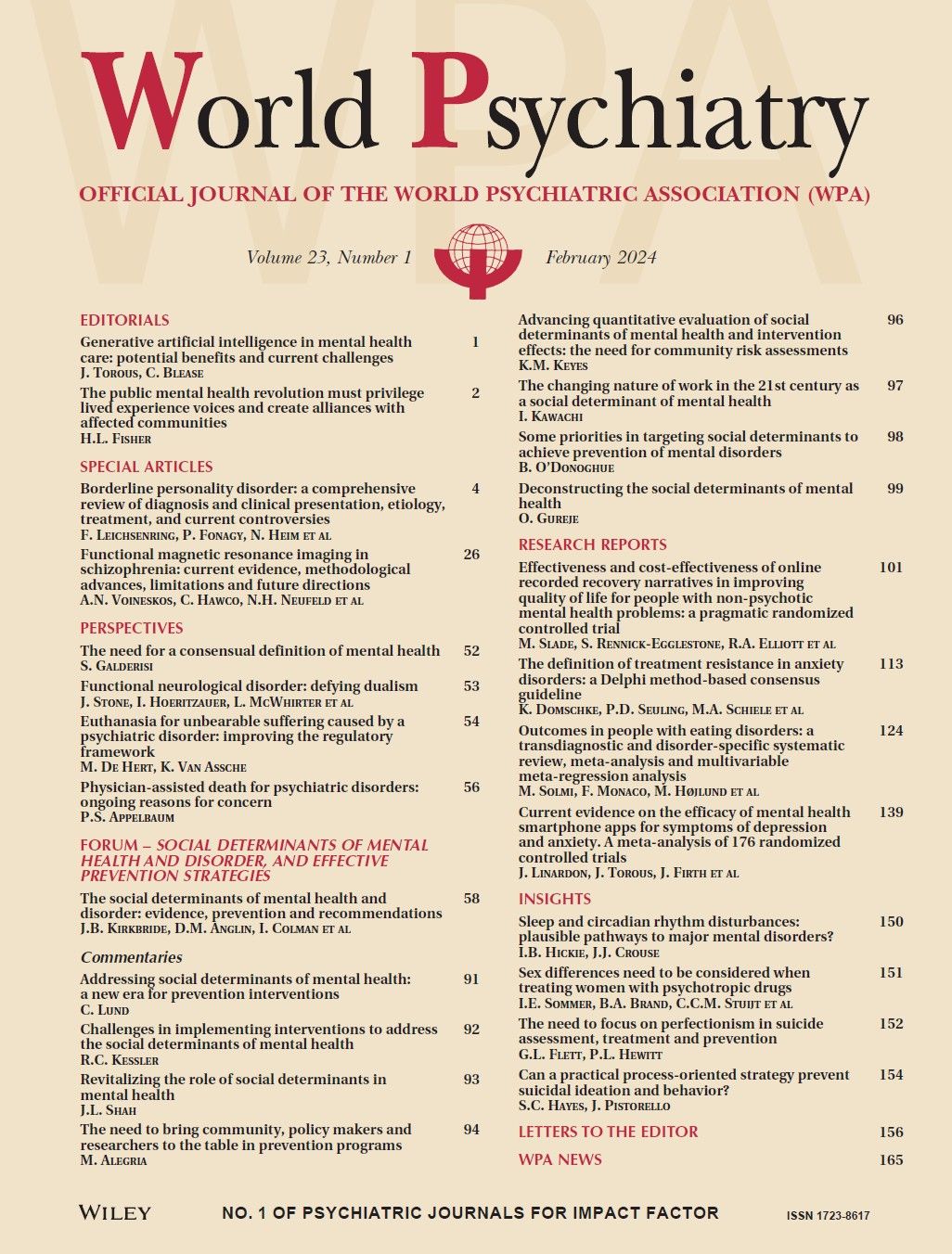 OFFICIAL JOURNAL OF THE WORLD PSYCHIATRIC ASSOCIATION (WPA) OFFICIAL JOURNAL OF THE WORLD PSYCHIATRIC ASSOCIATION (WPA)
